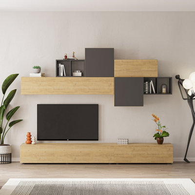 Decortie Tromen Modern Tv Unit Oak Anthracite Grey Oak With Wall ...
