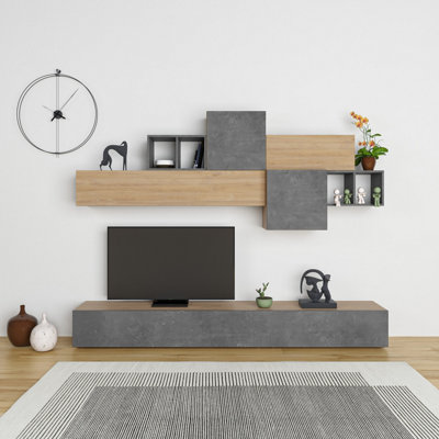 Decortie Tromen Modern Tv Unit Oak Retro Grey Retro Grey With Wall ...