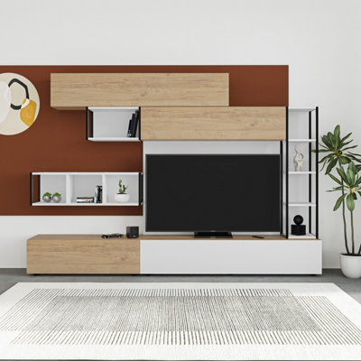 Decortie Tronador Modern Tv Unit Oak White Full Wall 260cm | DIY at B&Q