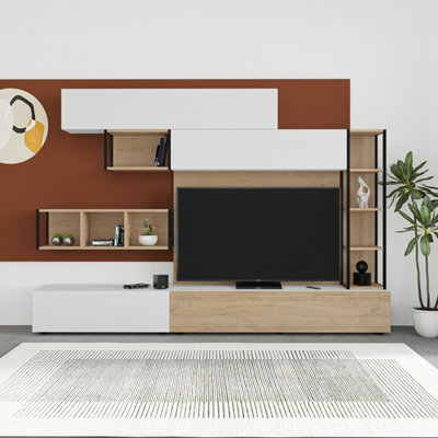 Decortie Tronador Modern Tv Unit White Oak Full Wall 260cm | DIY at B&Q