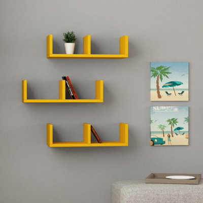 Decortie U Shape Modern Floating Shelf Mustard 14.8cm Short