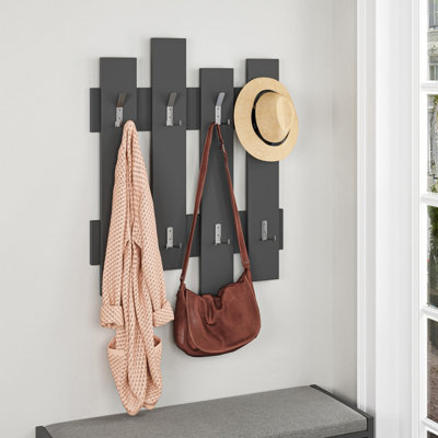 Decortie Wave Modern Wall-Mounted Coat Hanger with 8 Hooks Anthracite ...