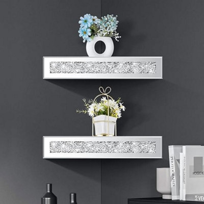 DEENZ 2x Conner Shelf Crushed Diamond Mirrored Decorative Wall Shelf ...