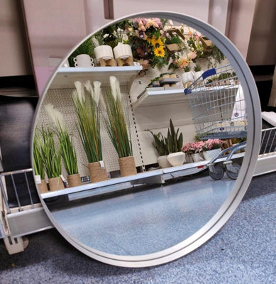 DEENZ 50cm Large Round Wall Mirror Silver Deep Aluminium Metal Frame ...