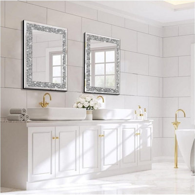 DEENZ 60x80cm Sparkling Decorative Wall Mirror Silver Crystal Crush ...