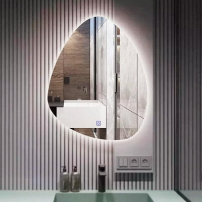 DEENZ 70X50cm LED Tear Drop Lighted Bathroom Wall Mirror 3 Color Light ...