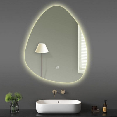 DEENZ 70X50cm LED Tear Drop Lighted Bathroom Wall Mirror 3 Color Light ...