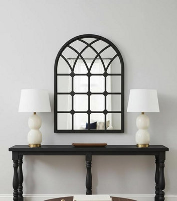 DEENZ Arched Top Window Wall Hanging Mirror Black Finish Metal Frame ...