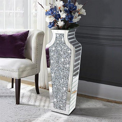 DEENZ Floor Crushed Diamond Tall Flower Vases Living Room Silver Vase ...