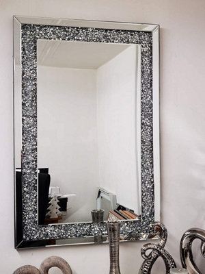 DEENZ Full Border Crushed Jewel Wall Mirror Loose Diamante New Crystal ...