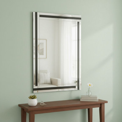 DEENZ Rectangle Triple Stripes Wall Hung Mirror Glass Sleek Frame Large ...