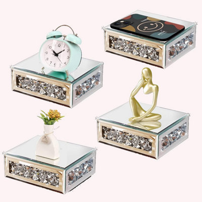 DEENZ Set of 4 Floating Wall Shelf Mirrored.Glamorous Crushed Diamond ...