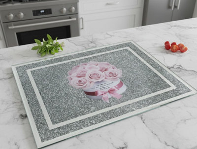 DEENZ 'The Million Roses' Crushed Diamond Chopping/Cutting Board Silver ...