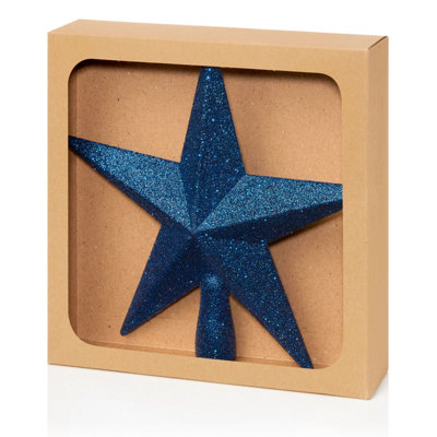 Deep Blue Christmas Tree Star Topper Plastic Blue Glitter Tree ...