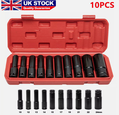 Deep Impact Socket 1/2" Drive Long Reach Thin Wall 10-Metric Sockets 10 ...