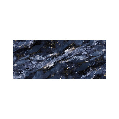 Deep Ocean Blue Quartz Effect Glass Bathroom Splashback