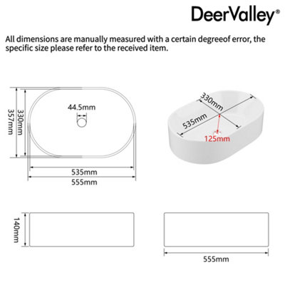 DeerValley Ceramic Cloakroom Basin Hand Wash Sink, White Oval ...