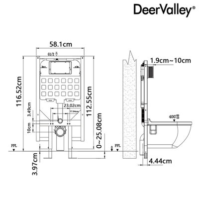DeerValley Wall Hung Toilet, 1.6 GPF/1.1 GPF Dual Flush with Soft ...