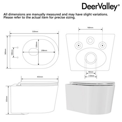 DeerValley Wall Hung Toilet Rimless, Dual Flush 1.1/1.6 GPF Bathroom ...