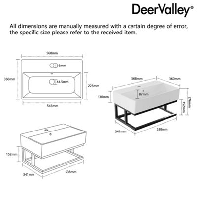DeerValley Wall Mounted Bathroom Sink with Towel Bar, White Floating ...