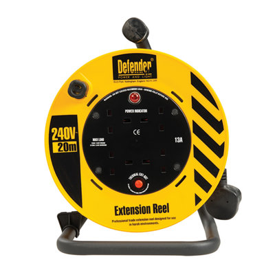Defender Light Cable Reel 20 Metre - 4 Sockets 230v / 13A