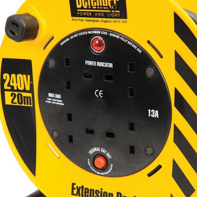 Defender Light Cable Reel 20 Metre - 4 Sockets 230v / 13A