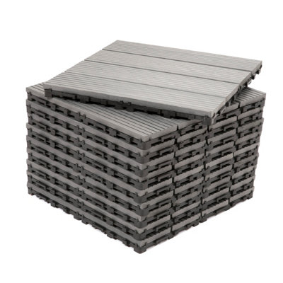 DEKCO PACK OF 10 GREY COMPOSITE DECKING INTERLOCKING TILES 30CM X 30CM