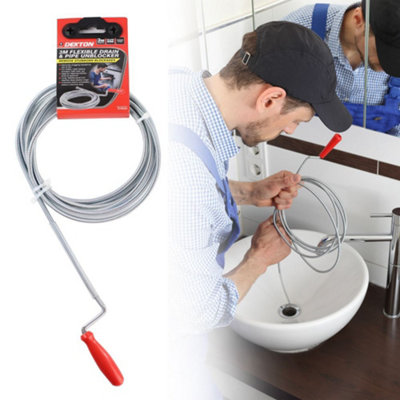 Dekton 3m Drain Waste Pipe Sink Cleaner Unblocker Spring Rod Toilet Plug