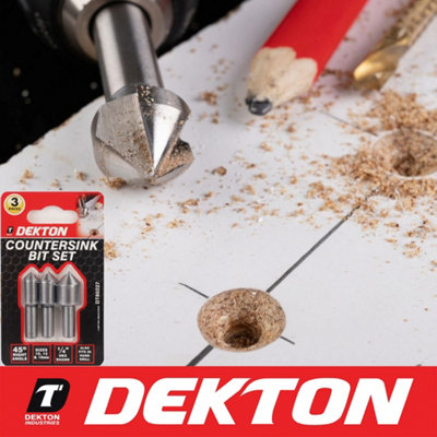 Dekton 3pc Screw Countersink Drill Bit Set For Steel Plastic Wood Bits ...