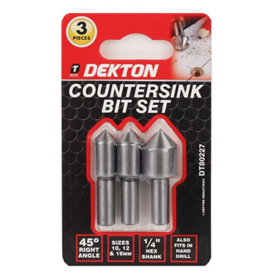 Dekton 3pc Screw Countersink Drill Bit Set For Steel Plastic Wood Bits ...