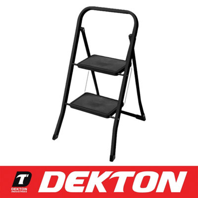 Dekton Folding Metal 2 Step Ladder Portable Wide Steps Non Slip Rubber ...