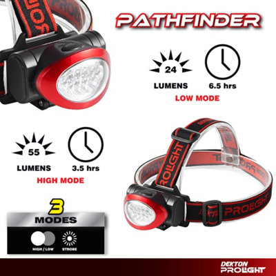 Dekton Pathfinder LED Head Light Torch Headlamp 55 Lumens 10M Range ...