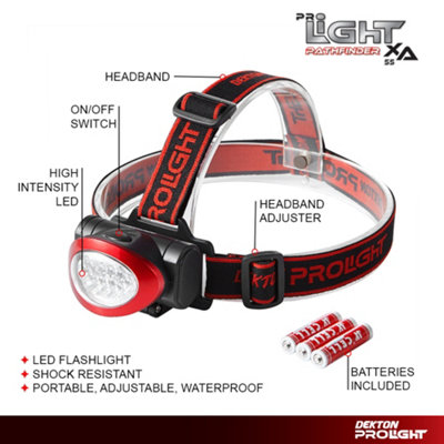 Dekton Pathfinder LED Head Light Torch Headlamp 55 Lumens 10M Range ...