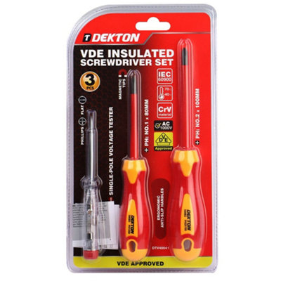 DEKTON VDE INSULATED SCREWDRIVER SET ELECTRICIAN MAGNETIC TIPS PHILLIPS ...