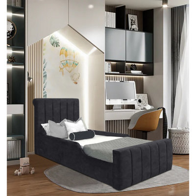 Delia Sleigh Kids Bed Plush Velvet with Safety Siderails- Steel