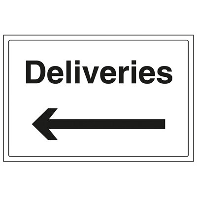 Deliveries Arrow LEFT General Sign - Rigid Plastic - 300x200mm (x3)