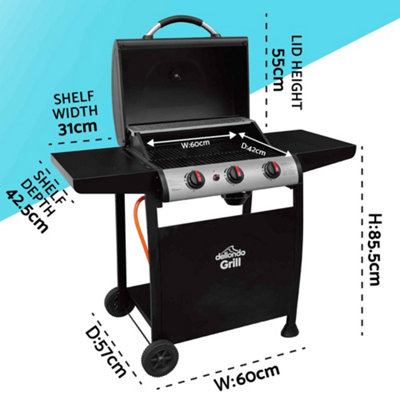 Dellonda 3 Burner Gas BBQ Grill, Piezo Ignition, Built-In Thermometer ...