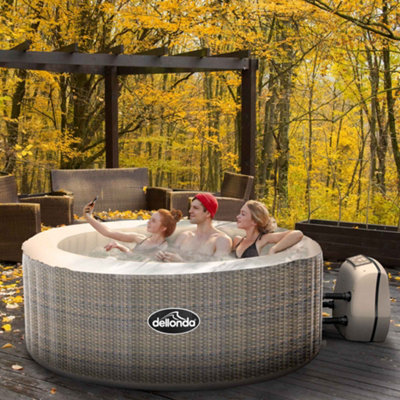 Dellonda 4-6 Person Inflatable Hot Tub Spa with Smart Pump - Rattan Effect