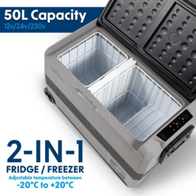 Dellonda 50L Portable Dual Zone Compressor Car Camping Fridge/Freezer ...