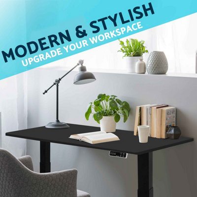 Dellonda Black Electric Adjustable Standing Desk, 1400 x 700mm Dual ...