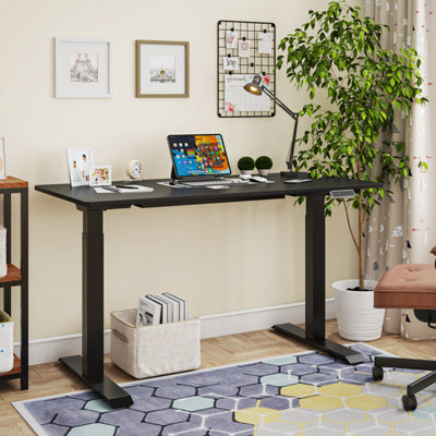 Dellonda Black Electric Adjustable Standing Desk, 1400 x 700mm Dual ...
