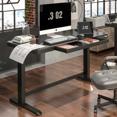 Dellonda Black Electric Adjustable Standing Desk with USB & Drawer ...