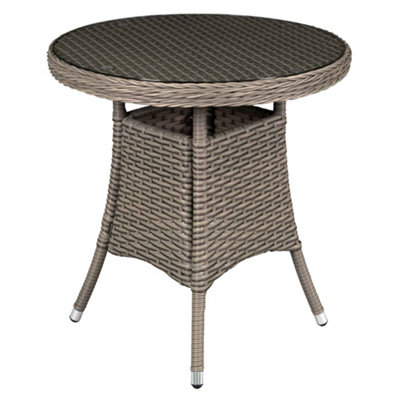 Dellonda Chester Round Rattan Garden Bistro, Side Table, Glass Top 70cm ...