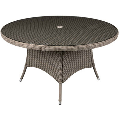 Dellonda Chester Round Rattan Outdoor Garden Dining Table, Glass, 135cm ...