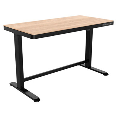 Dellonda Oak Electric Adjustable Standing Desk with USB & Drawer, 1200 ...