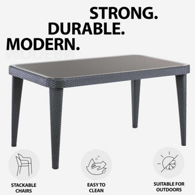 Dellonda Outdoor Dining Table Weather Resistant Body Glass Table ...