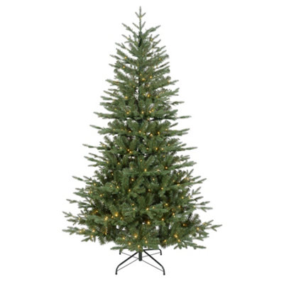 Dellonda Pre-Lit 7ft Hinged Christmas Tree, Warm White LED Lights & PE ...