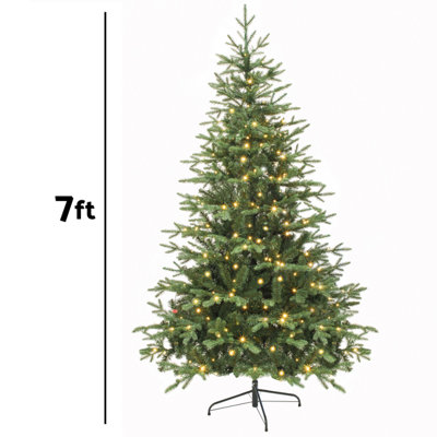 Dellonda Pre-Lit 7ft Hinged Christmas Tree, Warm White LED Lights & PE ...