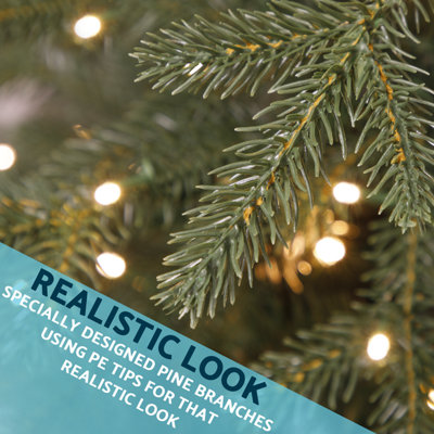 Dellonda Pre-Lit 7ft Hinged Christmas Tree, Warm White LED Lights & PE ...