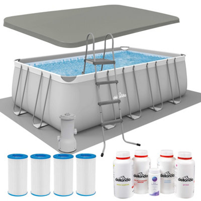 Dellonda Swimming Pool 18ft 549x305cm XXL Steel Frame Above Ground ...